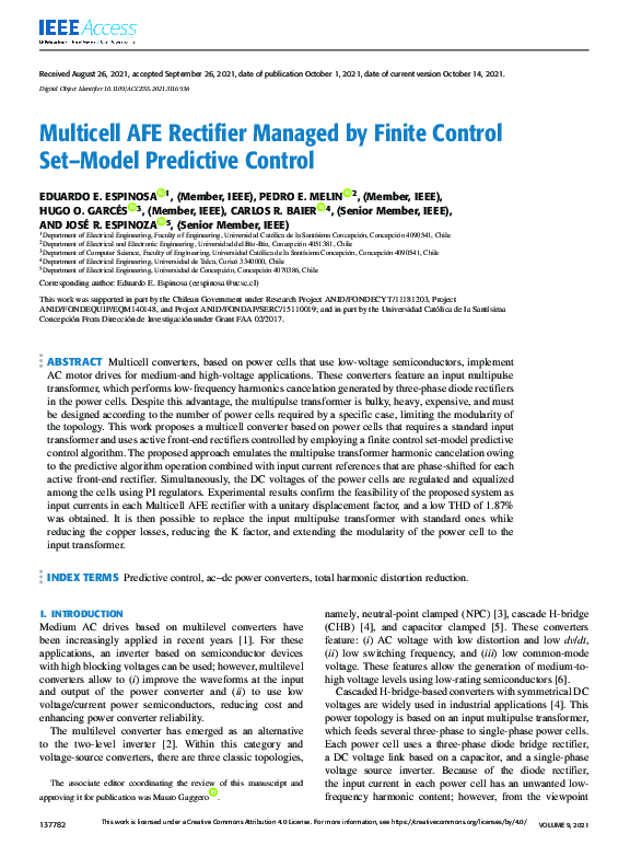 (PDF) Multicell AFE Rectifier Managed by Finite Control Set–Model Predictive Control