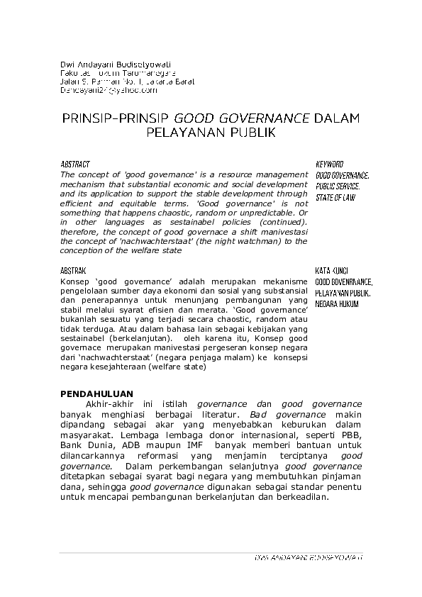 (PDF) Prinsip-Prinsip Good Governance Dalam Pelayanan Publik