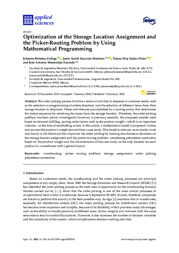Pdf Optimization Of The Storage Location Assignment And The Picker Routing Problem By Using