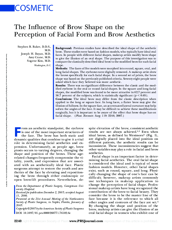 (PDF) The Influence of Brow Shape on the Perception of Facial Form and ...