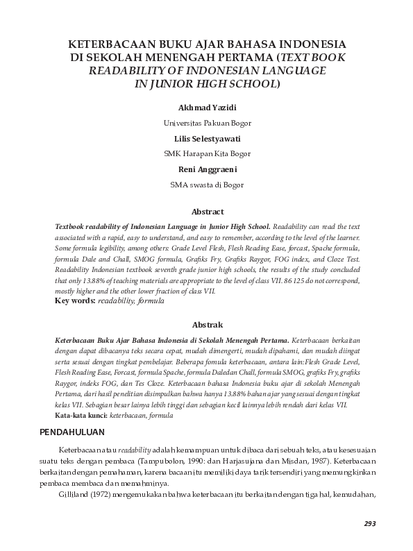 (PDF) Keterbacaan Buku Ajar Bahasa Indonesia DI Sekolah Menengah ...