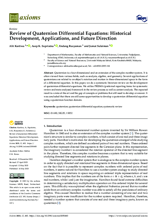 (PDF) Review of Quaternion Differential Equations: Historical Development, Applications, and ...