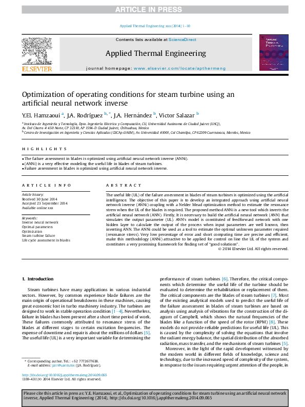 (PDF) Optimization of operating conditions for steam turbine using an artificial neural network ...