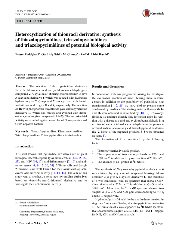 (PDF) Heterocyclization of thiouracil derivative: synthesis of ...