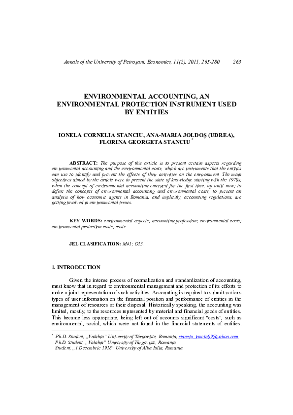 (PDF) Environmental Accounting, an Environmental Protection Instrument ...