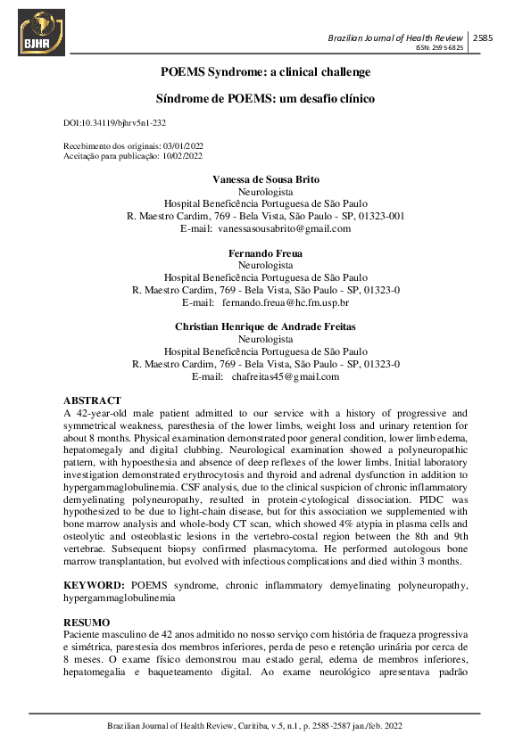 (PDF) POEMS Syndrome: a clinical challenge / Síndrome de POEMS: um ...