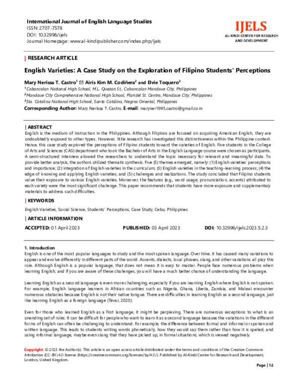 (PDF) English Varieties: A Case Study on the Exploration of Filipino ...