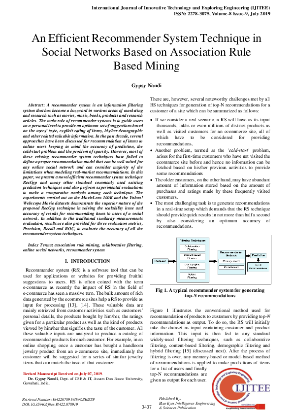 (PDF) An Efficient Recommender System Technique in Social Networks Based on Association Rule ...