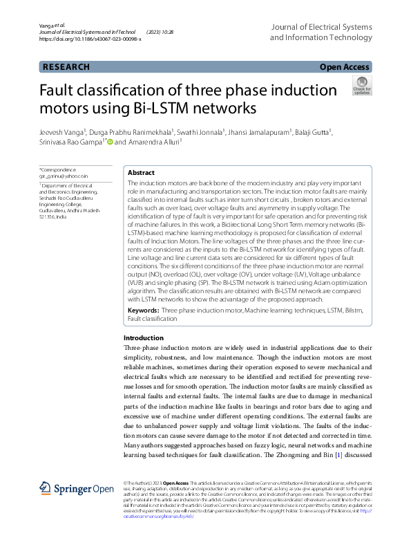 Pdf Fault Classification Of Three Phase Induction Motors Using Bi Lstm Networks