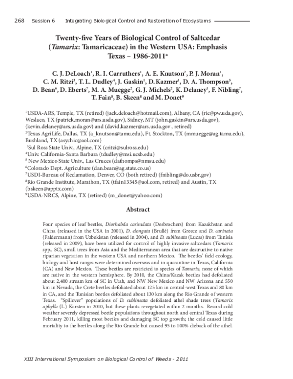 (PDF) Twenty-five years of biological control of saltcedar (Tamarix ...