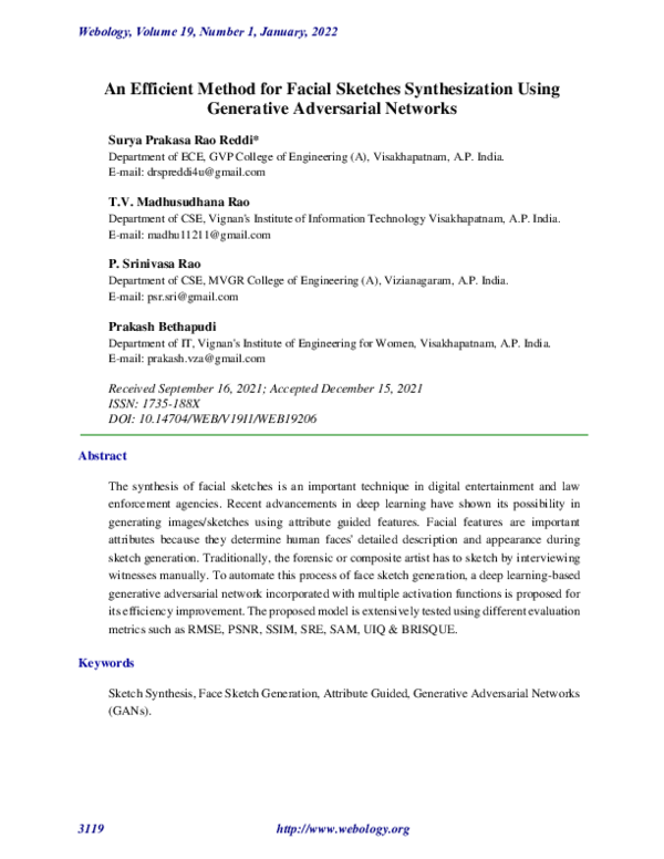 (PDF) An Efficient Method for Facial Sketches Synthesization Using Generative Adversarial Networks