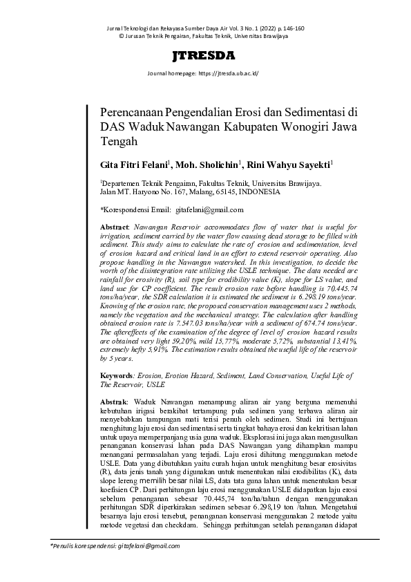 (PDF) Perencanaan Pengendalian Erosi dan Sedimentasi di DAS Waduk ...