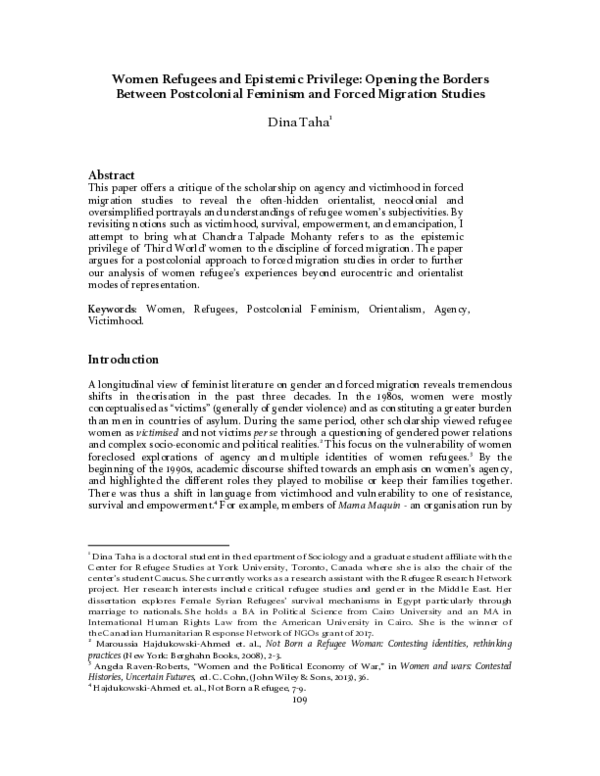 (PDF) Women Refugees and Epistemic Privilege: Opening the Borders ...