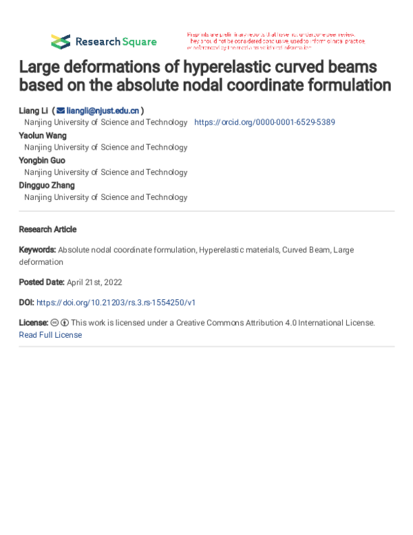 (PDF) Large deformations of hyperelastic curved beams based on the ...