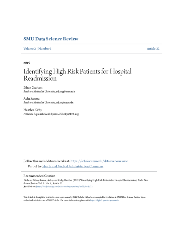 (PDF) Identifying High Risk Patients for Hospital Readmission