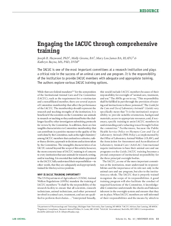 (PDF) Engaging the IACUC through comprehensive training