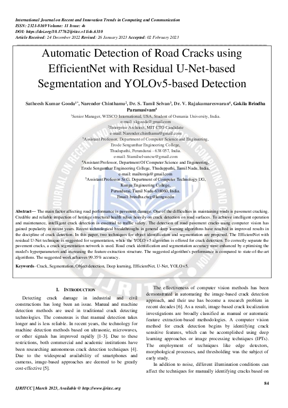 Pdf Automatic Detection Of Road Cracks Using Efficientnet With Residual U Net Based