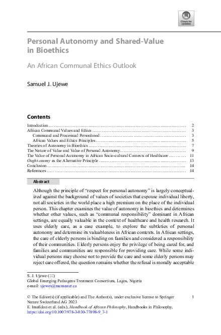 (PDF) Personal Autonomy and Shared-Value in Bioethics