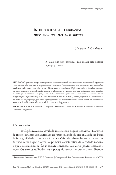 (PDF) Inteligibilidade e linguagem: pressupostos epistemológicos