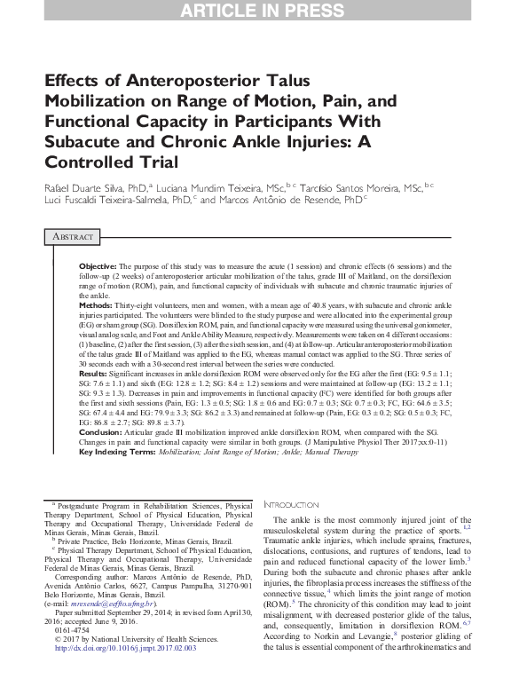 (PDF) Effects of Anteroposterior Talus Mobilization on Range of Motion ...