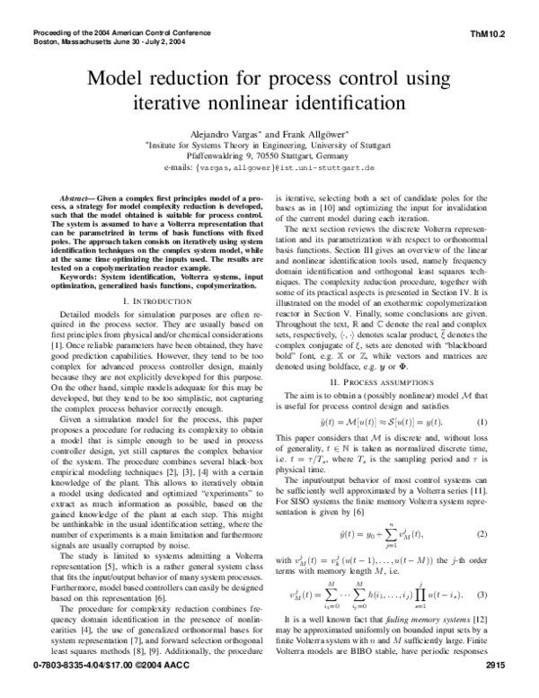 Pdf Model Reduction For Process Control Using Iterative Nonlinear Identification