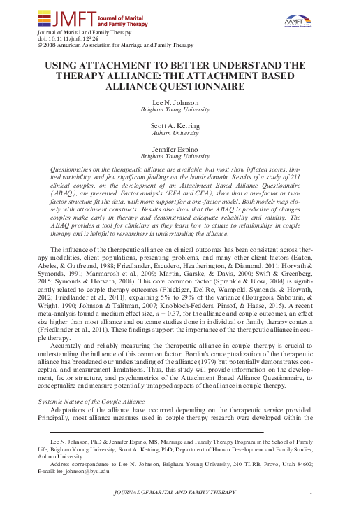 (PDF) Using Attachment to Better Understand the Therapy Alliance: The ...