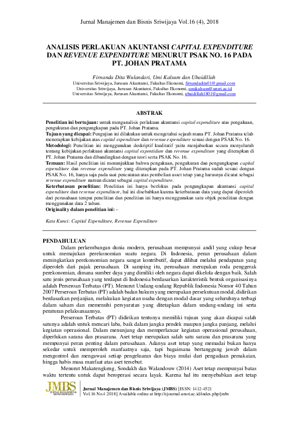 (PDF) Analisis Perlakuan Akuntansi Capital Expenditure Dan Revenue ...
