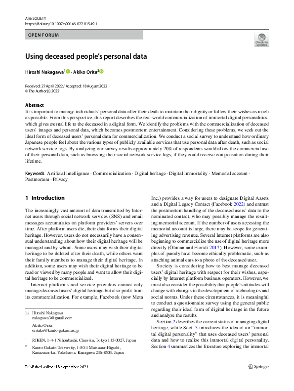 (PDF) Using deceased people’s personal data