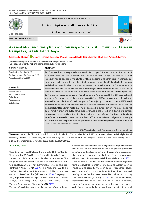 (PDF) A case study of medicinal plants and their usage by the local ...