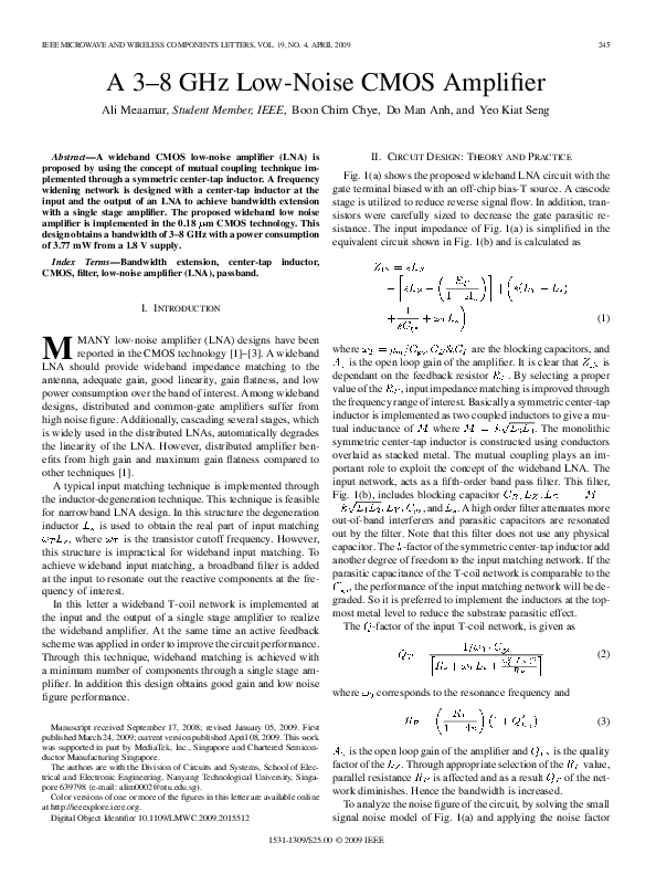 (PDF) A 3–8 GHz Low-Noise CMOS Amplifier