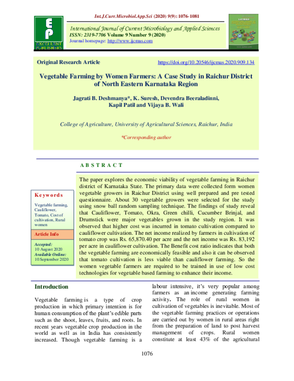 (PDF) Vegetable Farming by Women Farmers: A Case Study in Raichur District of North Eastern ...
