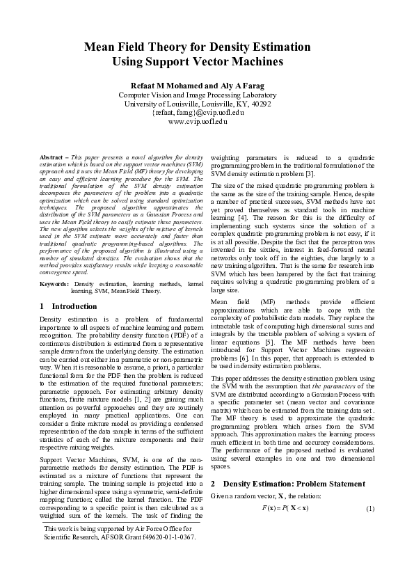 (PDF) Mean Field Theory for Density Estimation Using Support Vector Machines