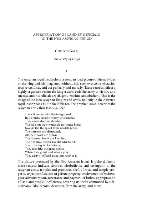 (PDF) Appropriation Of Land By Officials In The Neo-Assyrian Period