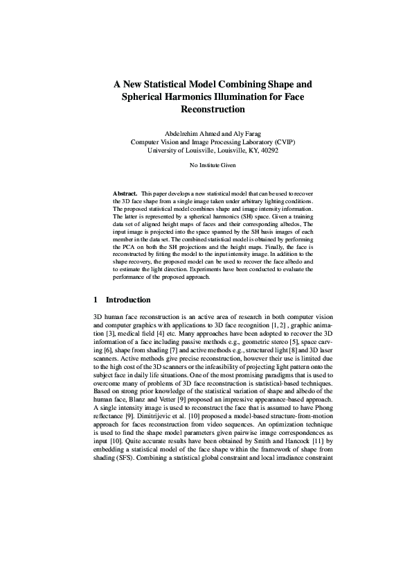 (PDF) A New Statistical Model Combining Shape and Spherical Harmonics ...