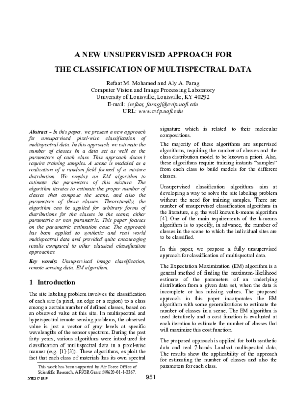 (PDF) A new unsupervised approach for the classification of multispectral data | Aly Farag ...