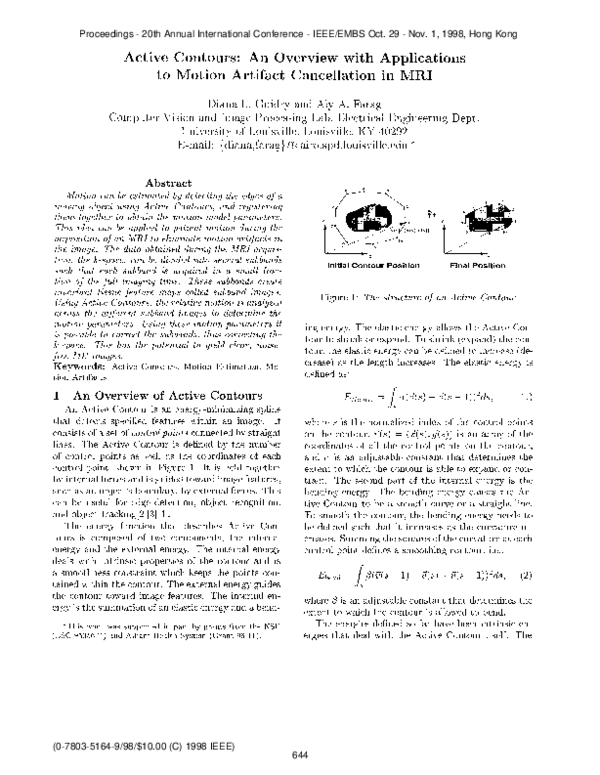 (PDF) Active contours: an overview with applications to motion artifact cancellation in MRI
