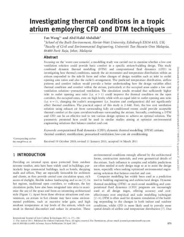 (PDF) Investigating thermal conditions in a tropic atrium employing CFD ...