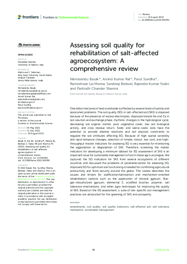 (PDF) Assessing soil quality for rehabilitation of salt-affected ...