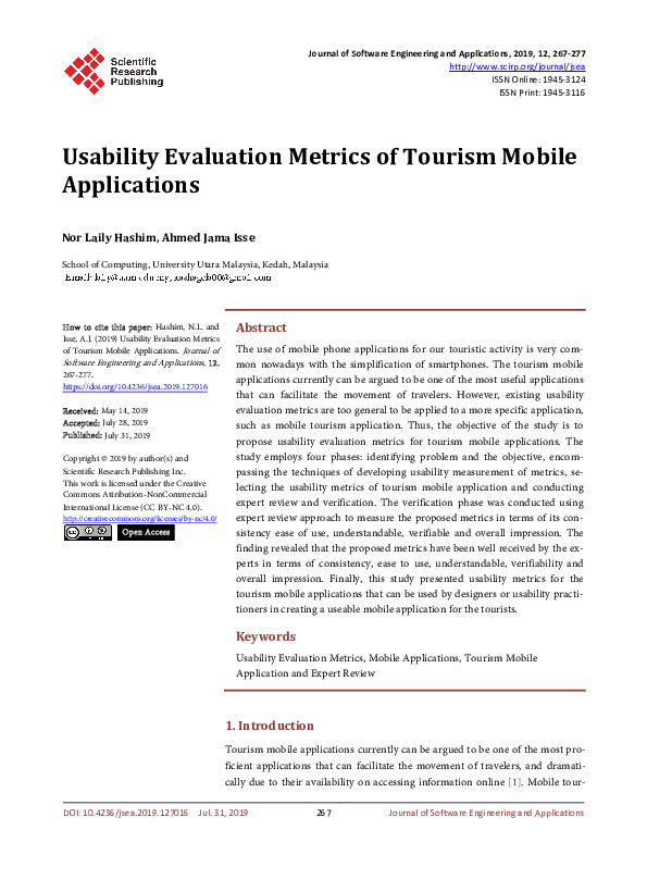 (PDF) Usability Evaluation Metrics of Tourism Mobile Applications