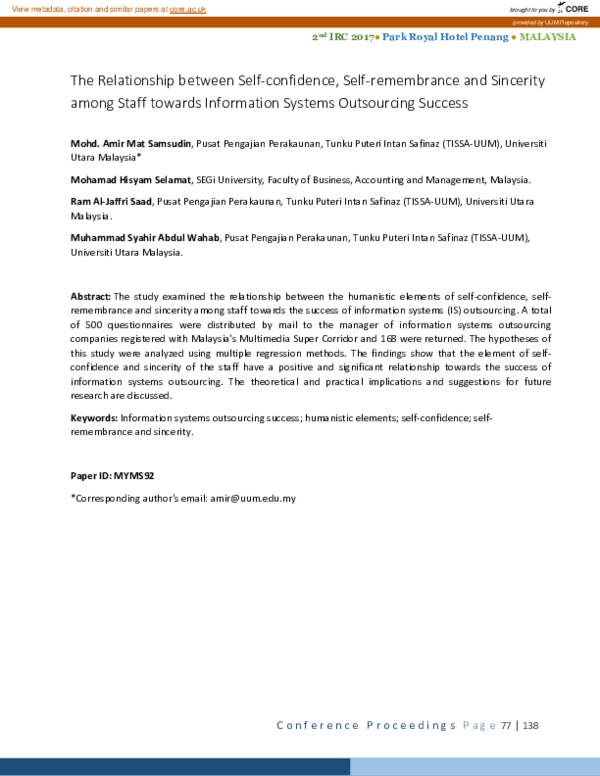 (PDF) The Relationship between Self-confidence, Self-remembrance and ...