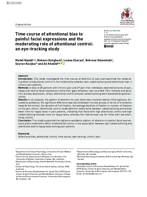 (PDF) Time course of attentional bias to painful facial expressions and the moderating role of ...