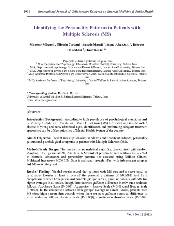 (PDF) Identifying the Personality Patterns in Patients withMultiple ...