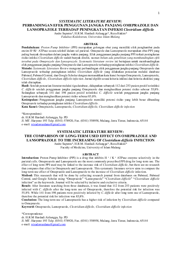 (PDF) Systematic literature review: Perbandingan Efek Penggunan Jangka Panjang Omeprazole dan ...