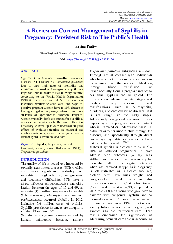 (PDF) A Review on Current Management of Syphilis in Pregnancy ...