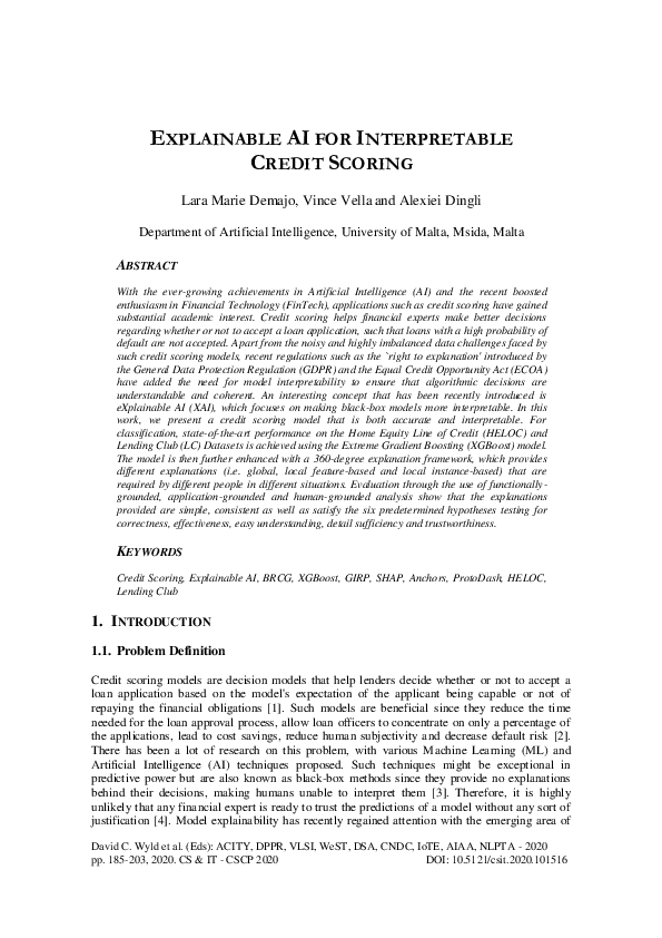 (PDF) Explainable AI for Interpretable Credit Scoring