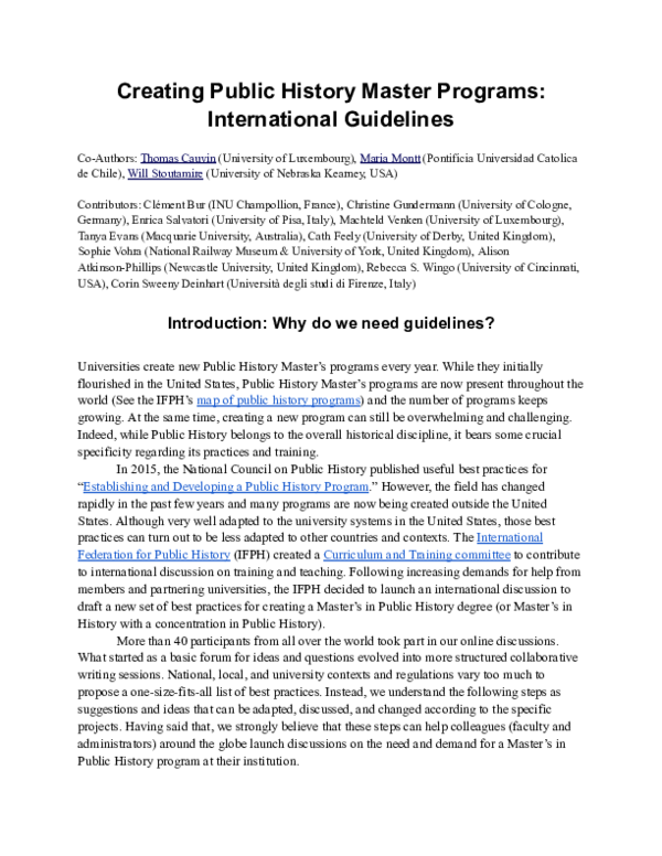 (PDF) Creating Public History Master Programs: International Guidelines