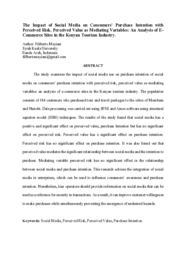 (PDF) The Impact of Social Media on Consumers' Purchase Intention with Perceived Risk, Perceived ...