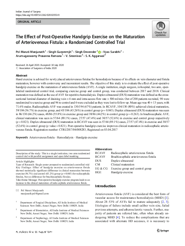 (PDF) The Effect of Post-Operative Handgrip Exercise on the Maturation ...
