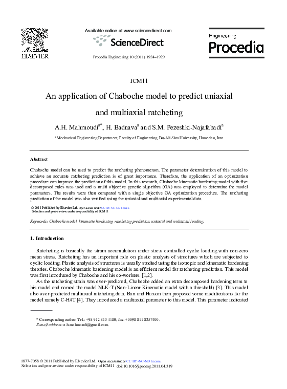 (PDF) An application of Chaboche model to predict uniaxial and ...