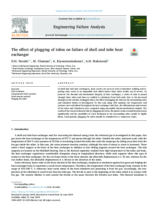 (PDF) The effect of plugging of tubes on failure of shell and tube heat ...